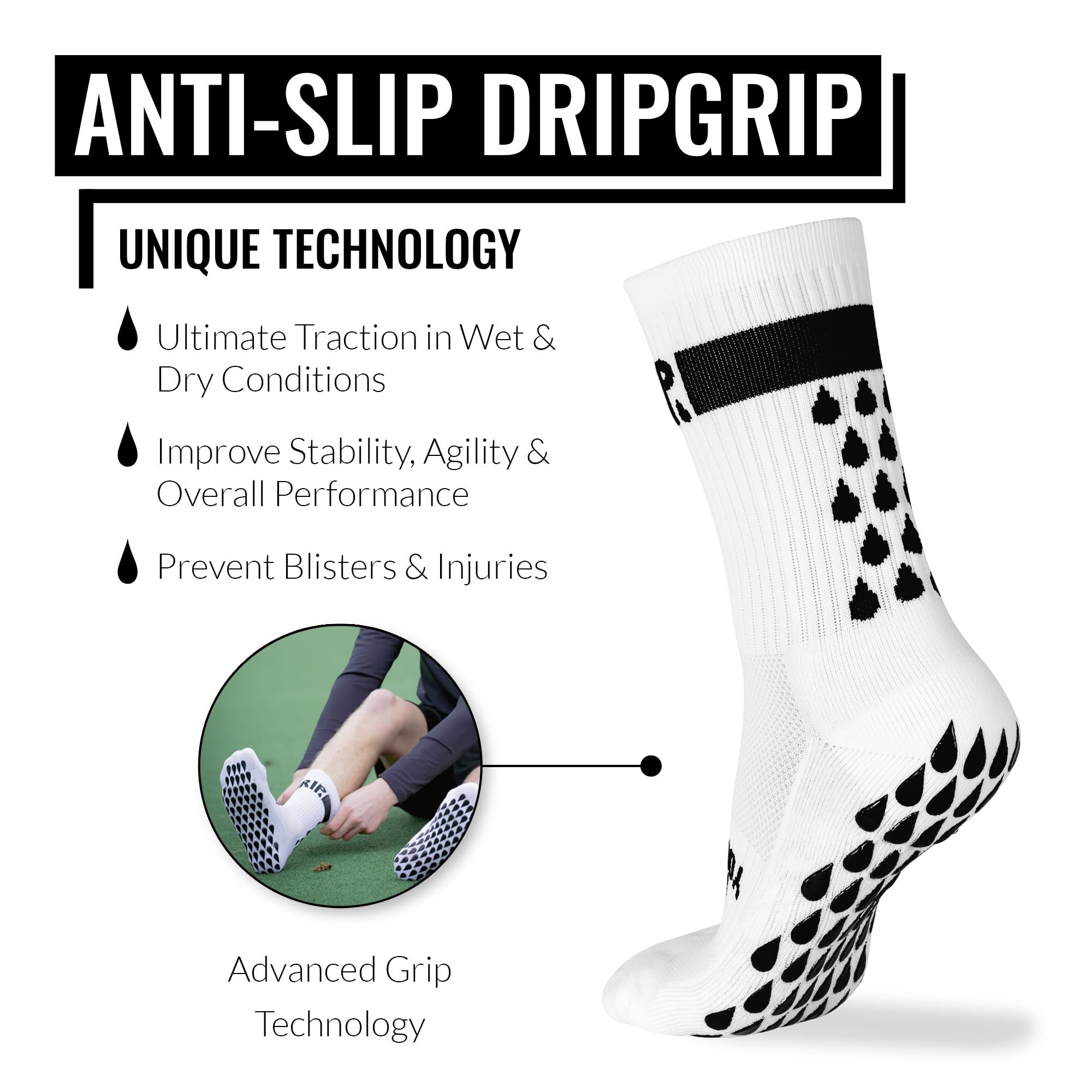DRIPsox Football Grip Socks for Kids, Juniors, Women & Men (5 Sizes ...